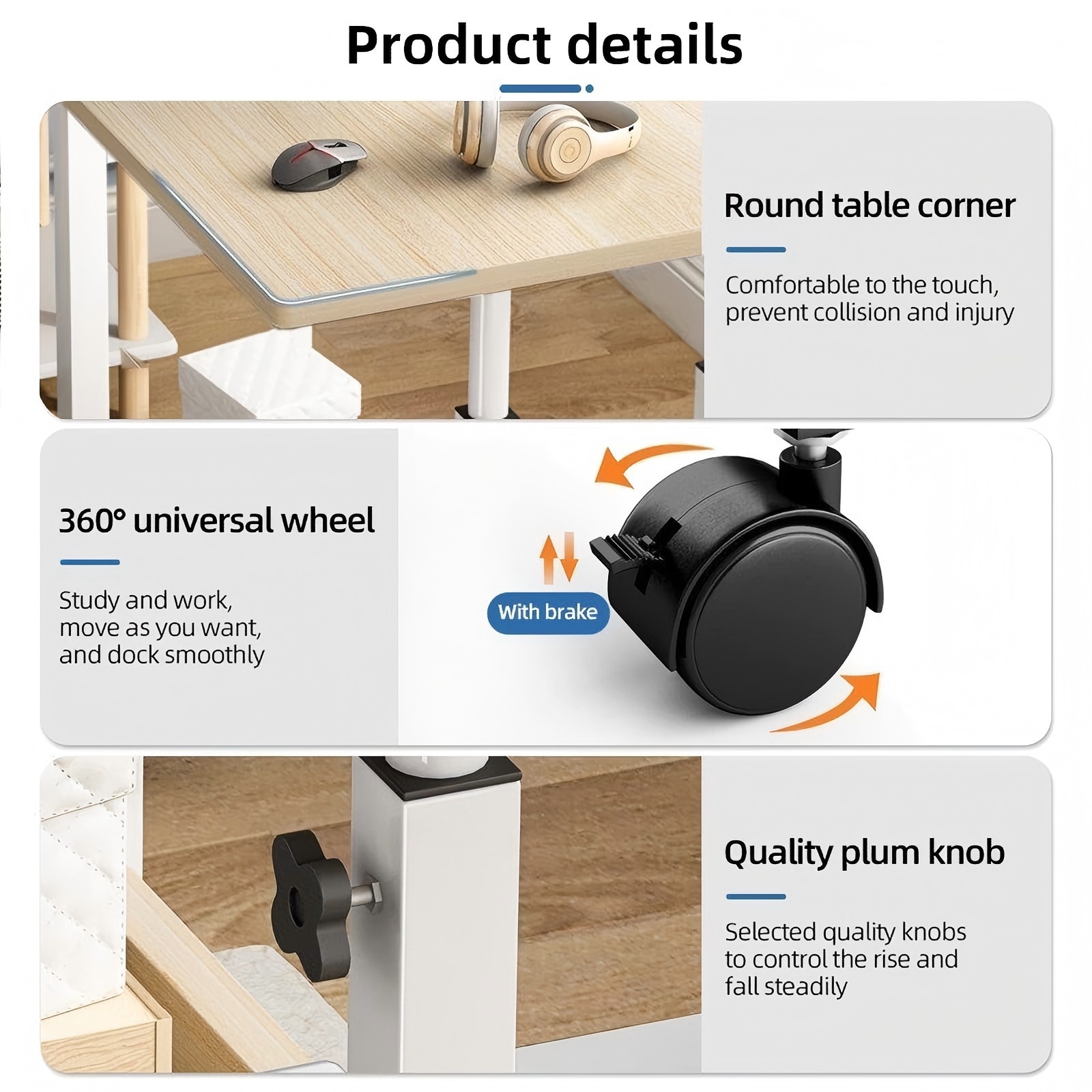 ⭐Elevatable Computer Table Bedside Laptop Desk With Wheels Meja ...
