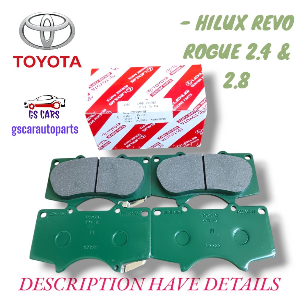 Toyota front disc brake pad hilux revo rogue 2.4 2.8 gun125 gun126 ...