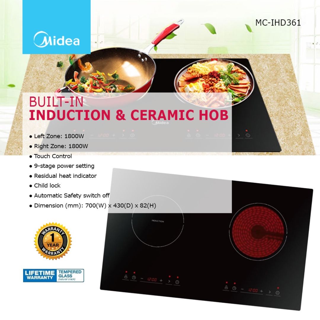 Midea Dapur Tanam - 70cm Hybrid induction and Ceramic Cooktop MC-IHD361 ...
