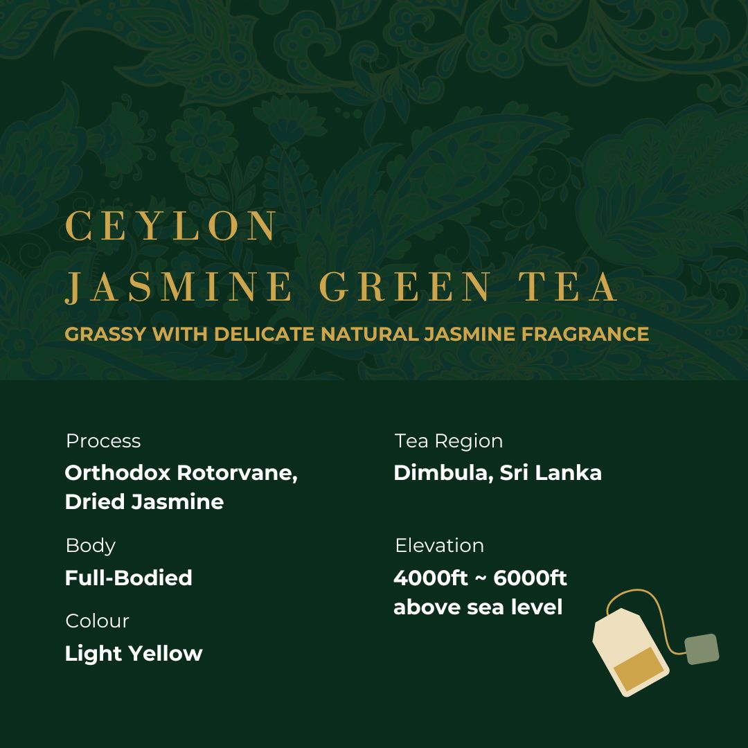 Ceylon Jasmine Green Tea – Antioxidant, Refreshing, Mood Boost (2g x 15 ...