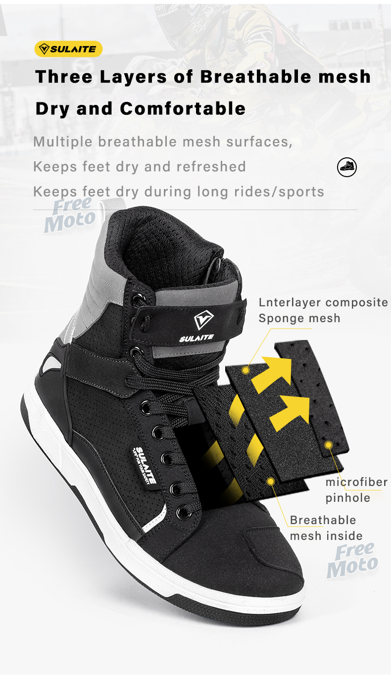 SULAITE Motorcycle Boots Street Riding Shoes Anti-Slip Outdoor Trekking ...