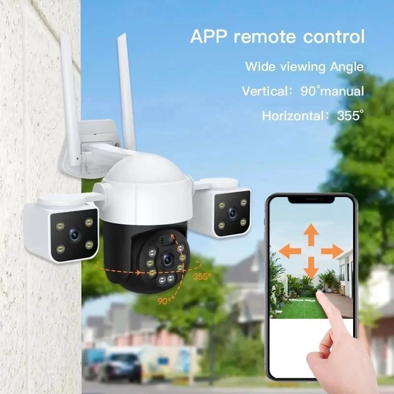 12MP 6K 3 Lens 3 Screen Camera CCTV Night Vision Outdoor Waterproof PTZ ...