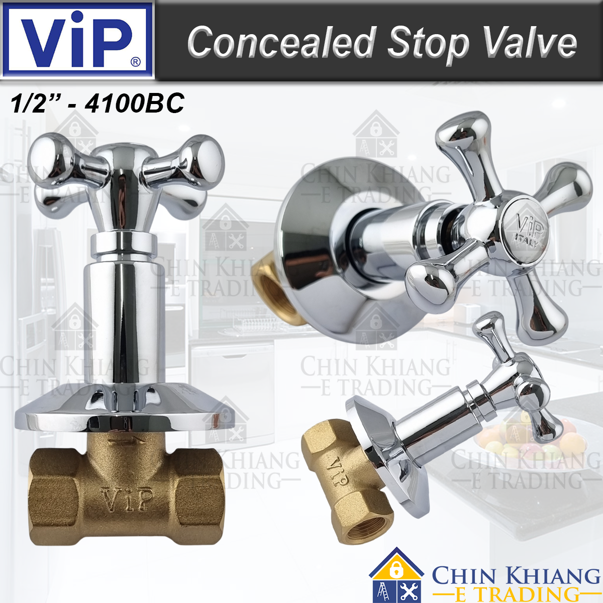 VIP 4100BC 4100AM Concealed Stopcock with Adjustable Wall Flange 1/2 ...