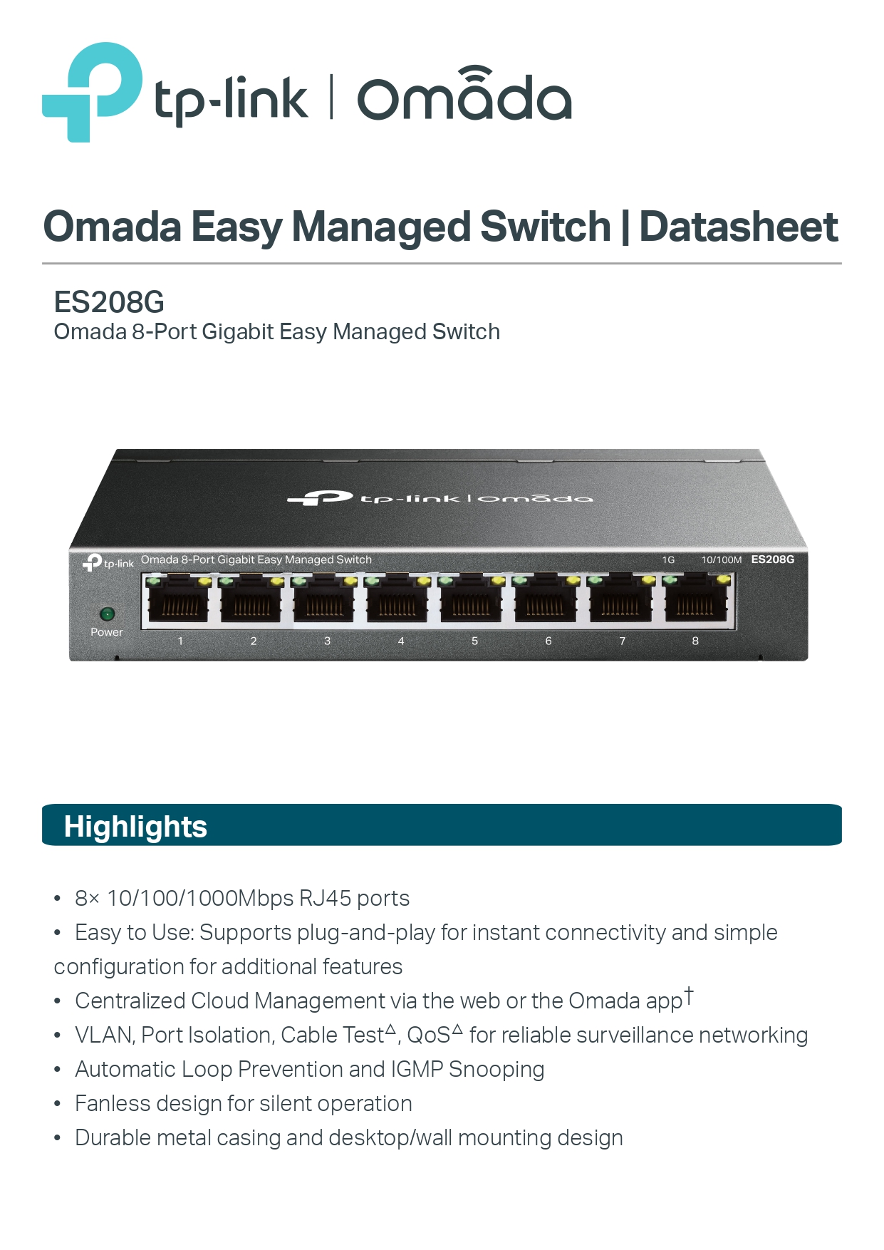 TP-LINK ES205G 5-PORT / ES208G 8-PORT OMADA GIGABIT EASY MANAGED SWITCH ...