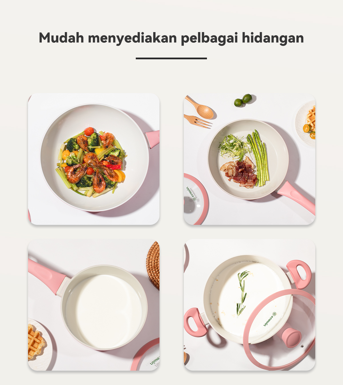 Ecowin Peach Series Ceramic Pink Nonstick Pan Set - Wok + Saucepan ...