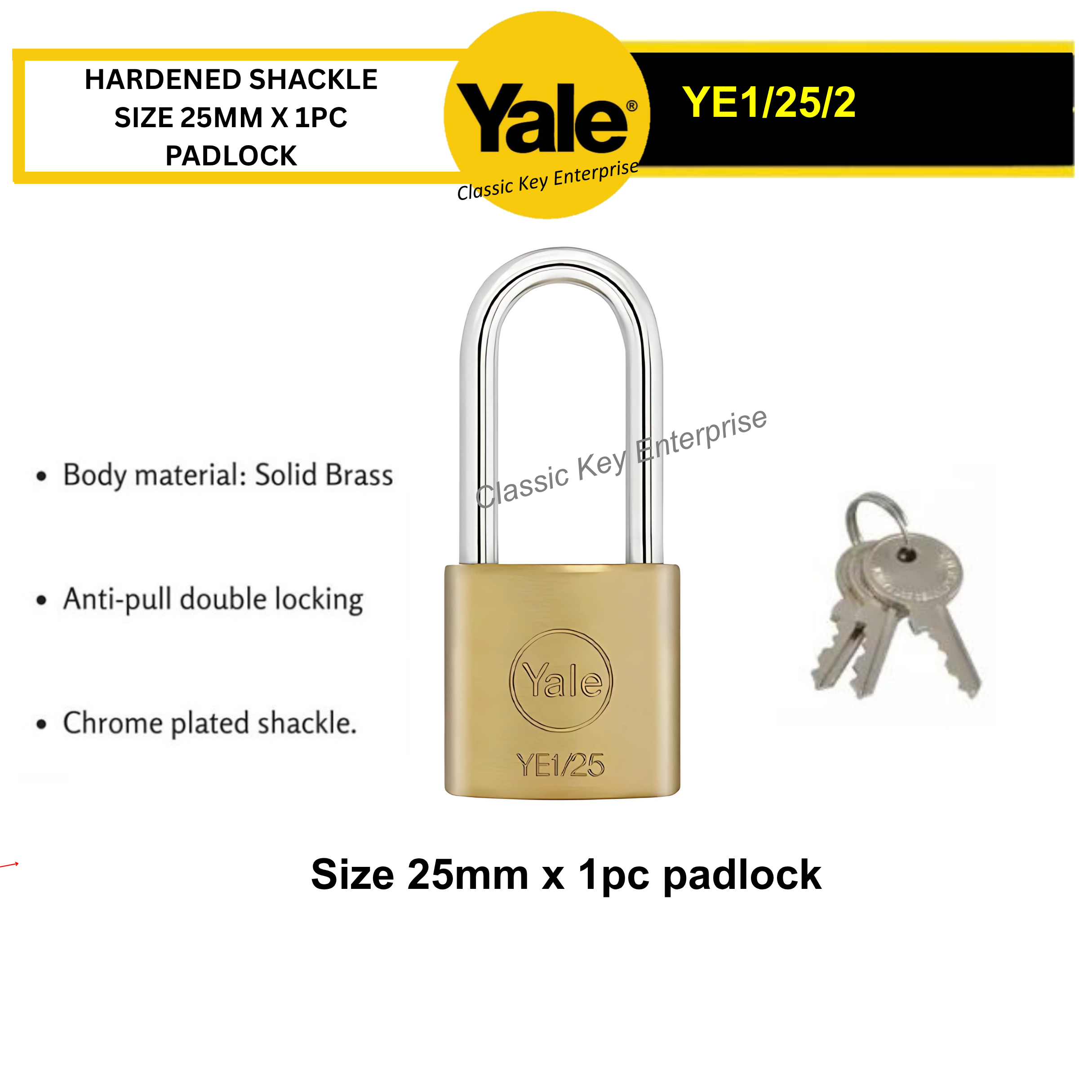 Yale padlock solid brass YE1-25-113-1 Size 25mm | Shopee Malaysia