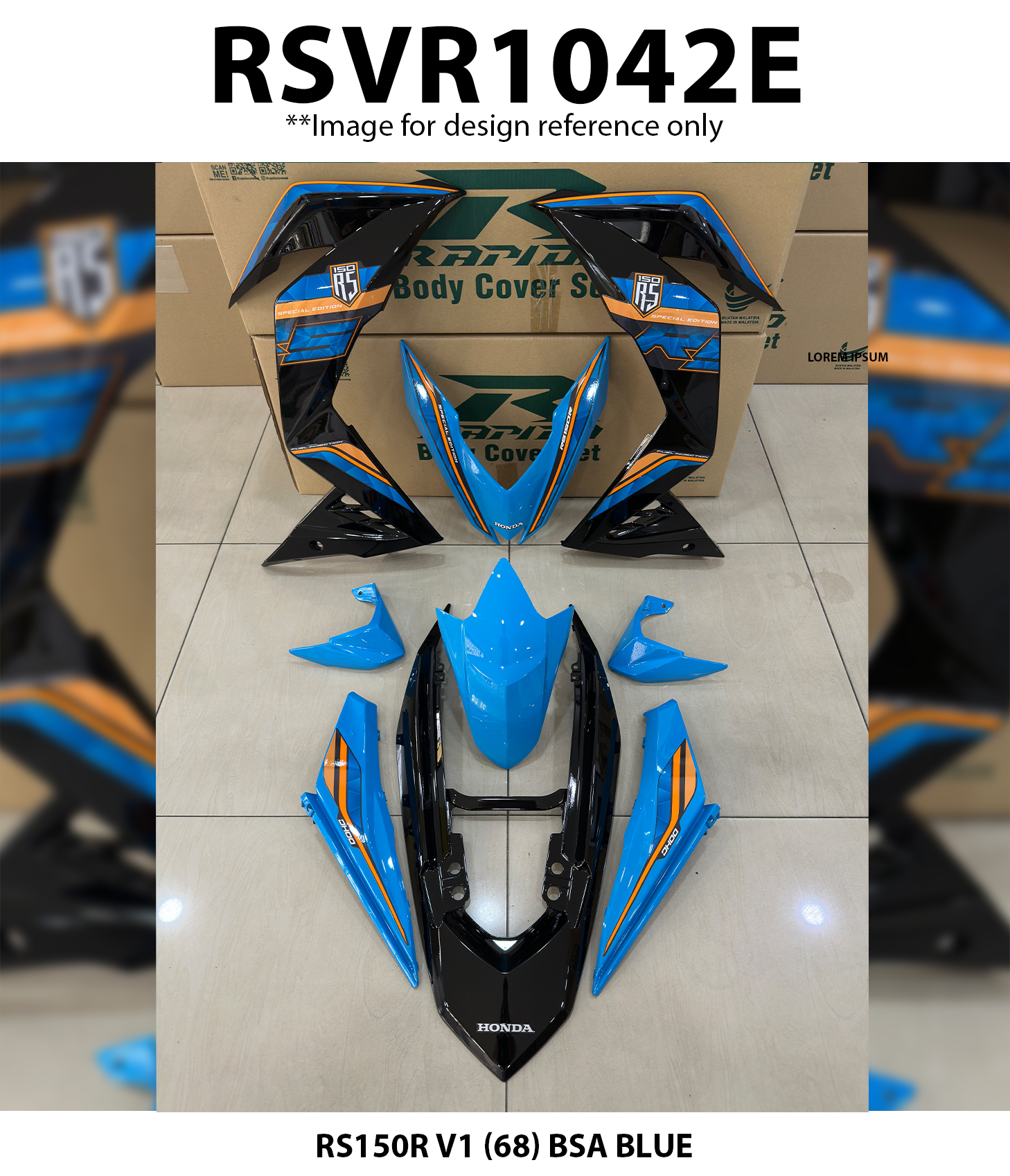 RAPIDO Cover Set Honda Rs150r V1 V2 V3 (68) Dunhill Red Blue Coverset Sticker Tanam Stripe Tanam ...