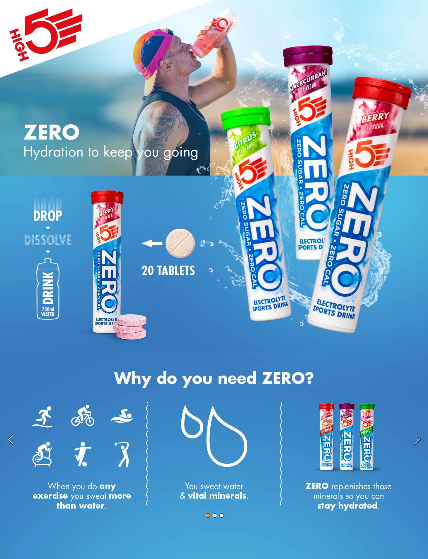 HIGH5 Zero Electrolyte Hydration Tablets 20 Tabs | With and Without ...