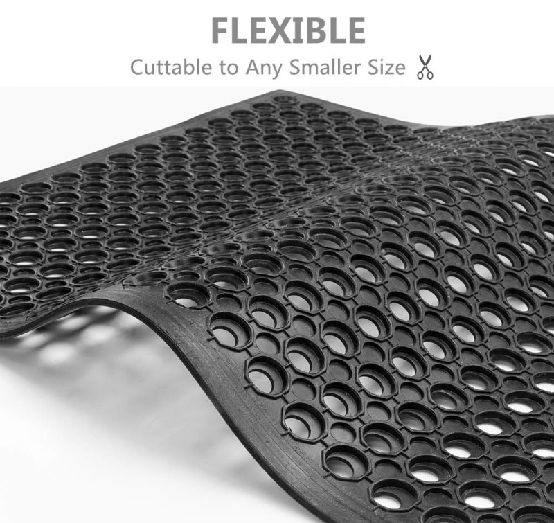 Black Rubber Floor Mat Large Non-Slip Anti Grease Mat Water Drain Chef ...