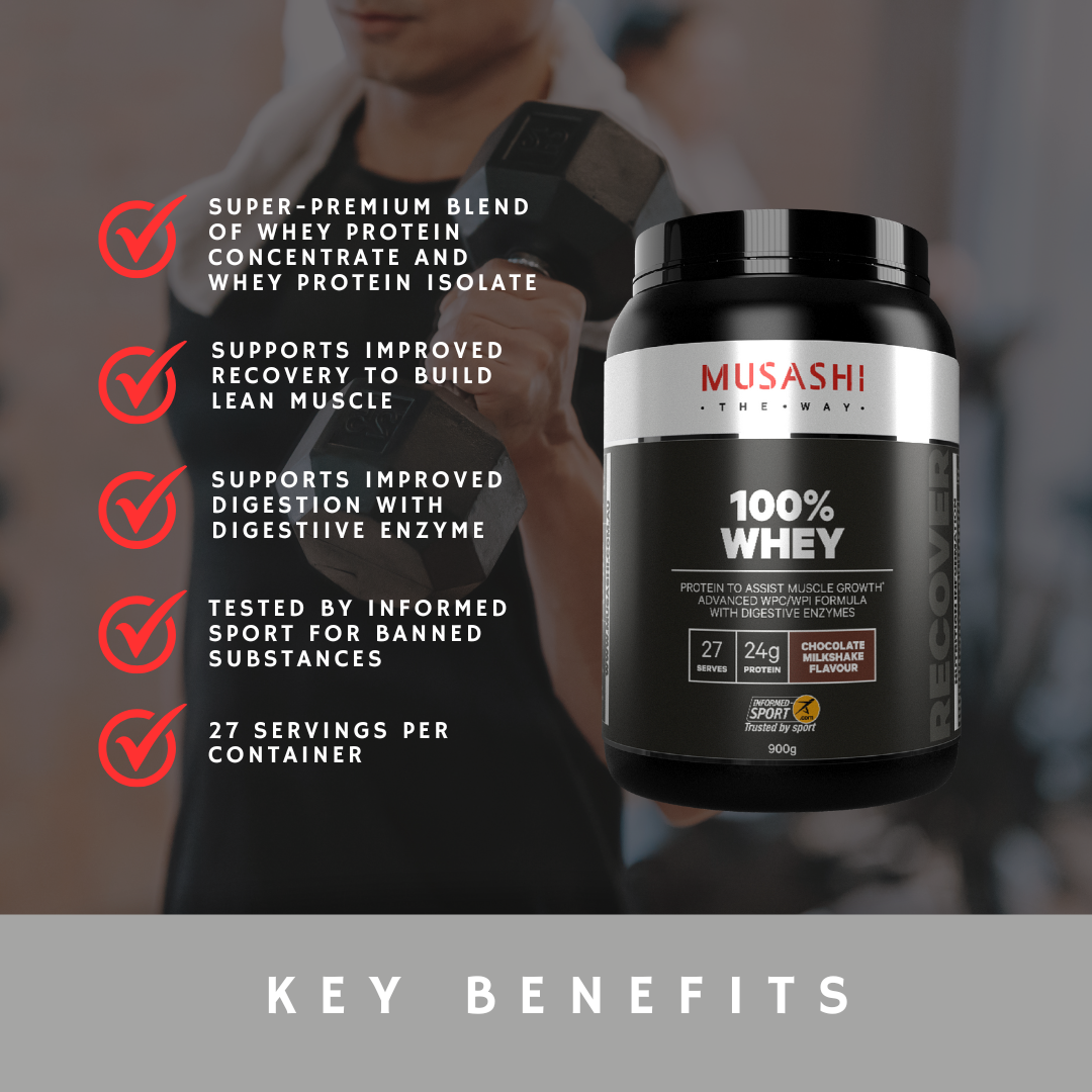 MUSASHI 100% WHEY Protein Powder 900G to maximize lean muscle ...