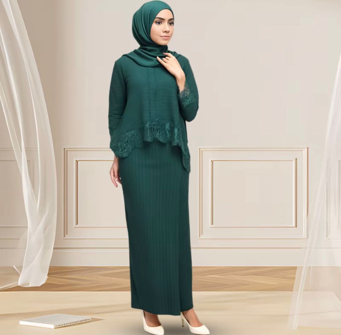 Baju Kebaya Beauty Line With Lace Muslimah – Set Raya 2026 Moden ...