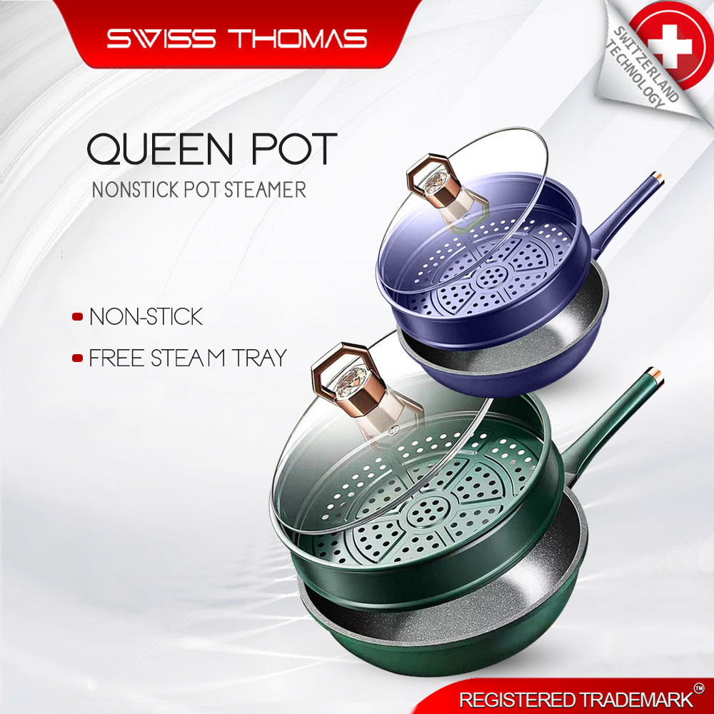 Swiss Thomas Household Queen Nonstick Pot Steamer, Frying Pan Pot with ...