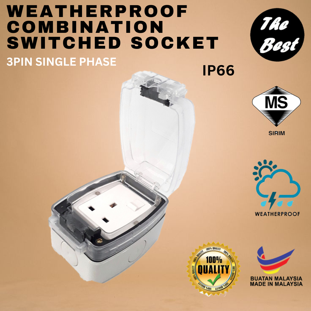 Weatherproof Combination Switched Socket Double Pole IP66 3 Pin Single ...