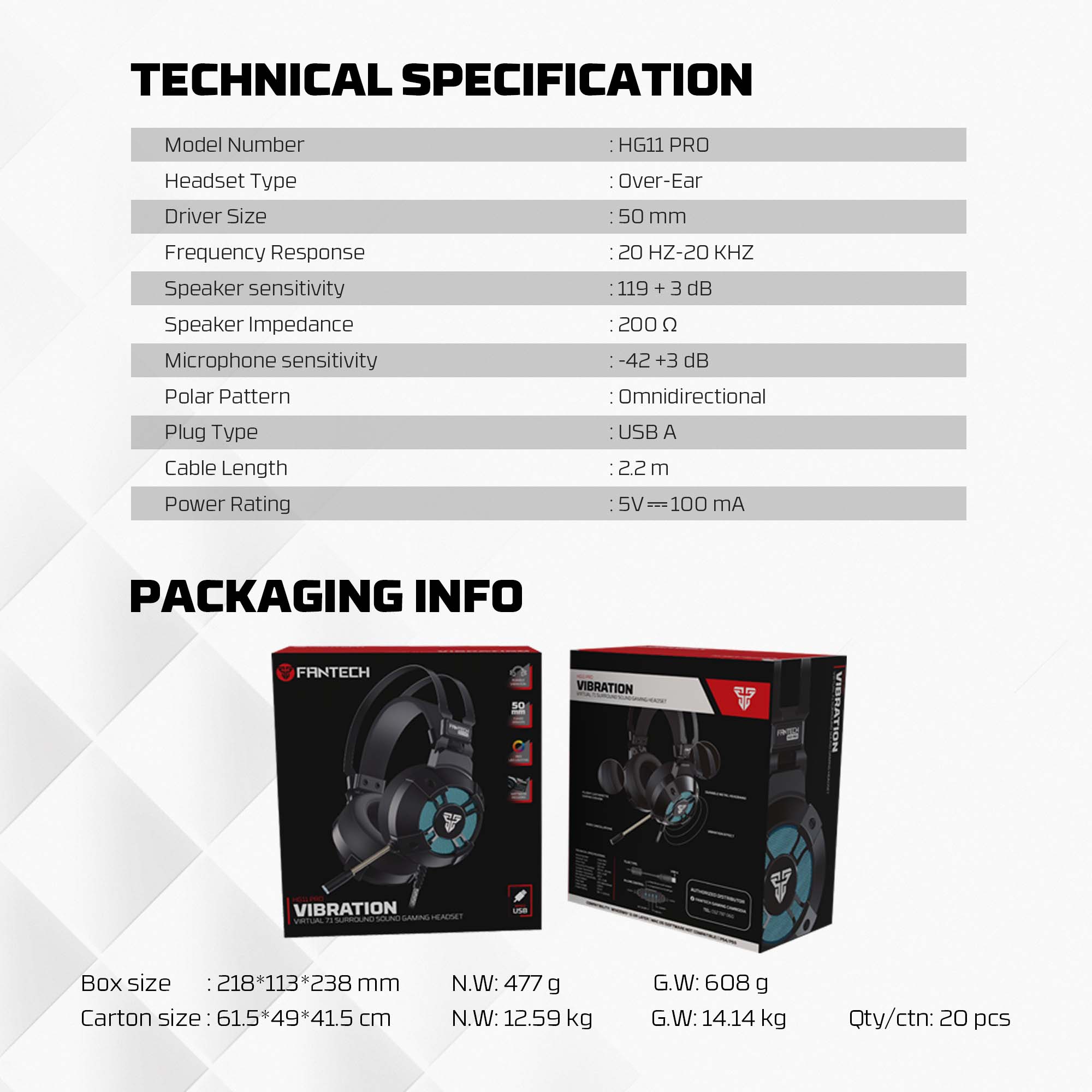 FANTECH HG11 Pro Vibration Virtual 7.1 Surround Sound Gaming Headset ...