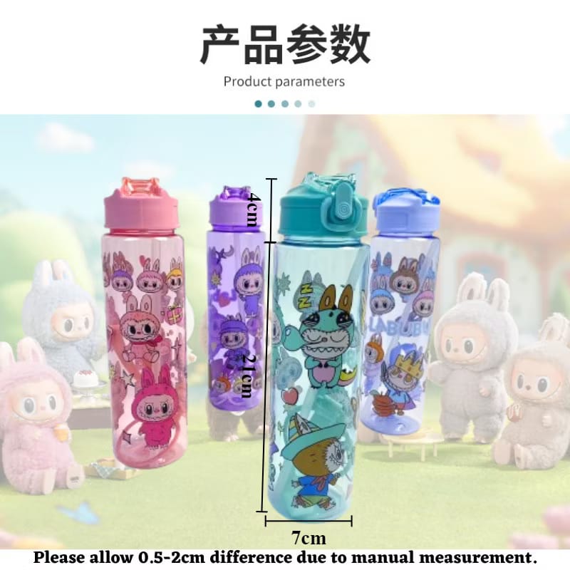 800ml Botol Air Kuromi Labubu Water Bottle Kids Straw Bpa Free Cup Transparent Drinking Bottles ...
