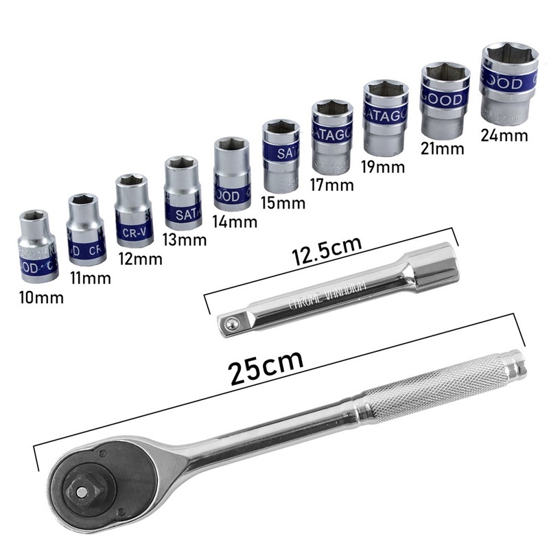 REAIM 12Pcs 1/2 Sambungan sepana Soket Ratchet Wrench Set Hardware ...
