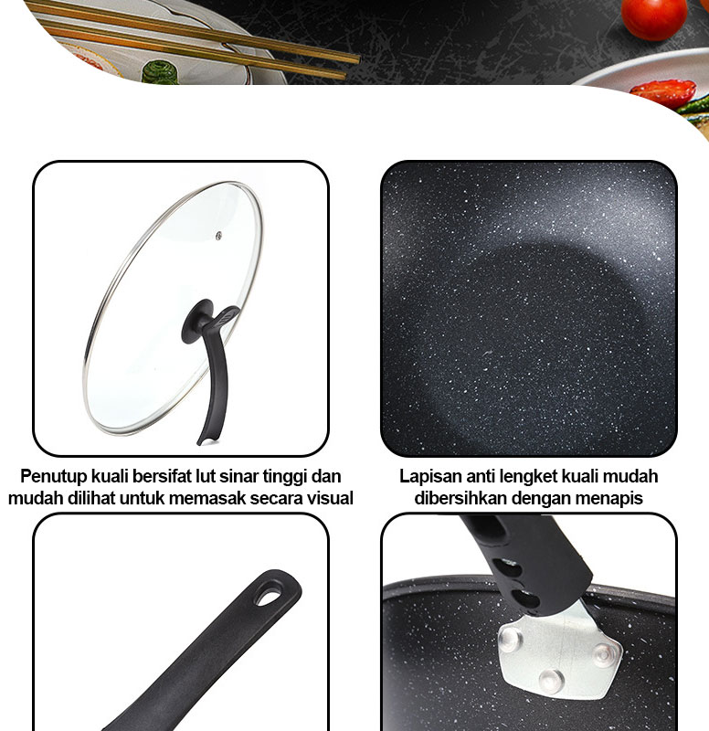 28/30/32CM High Quality Pan Non-Stick Wok Medical Stone 3-Layer Cooker Non-Stick Wok Frying Pan ...