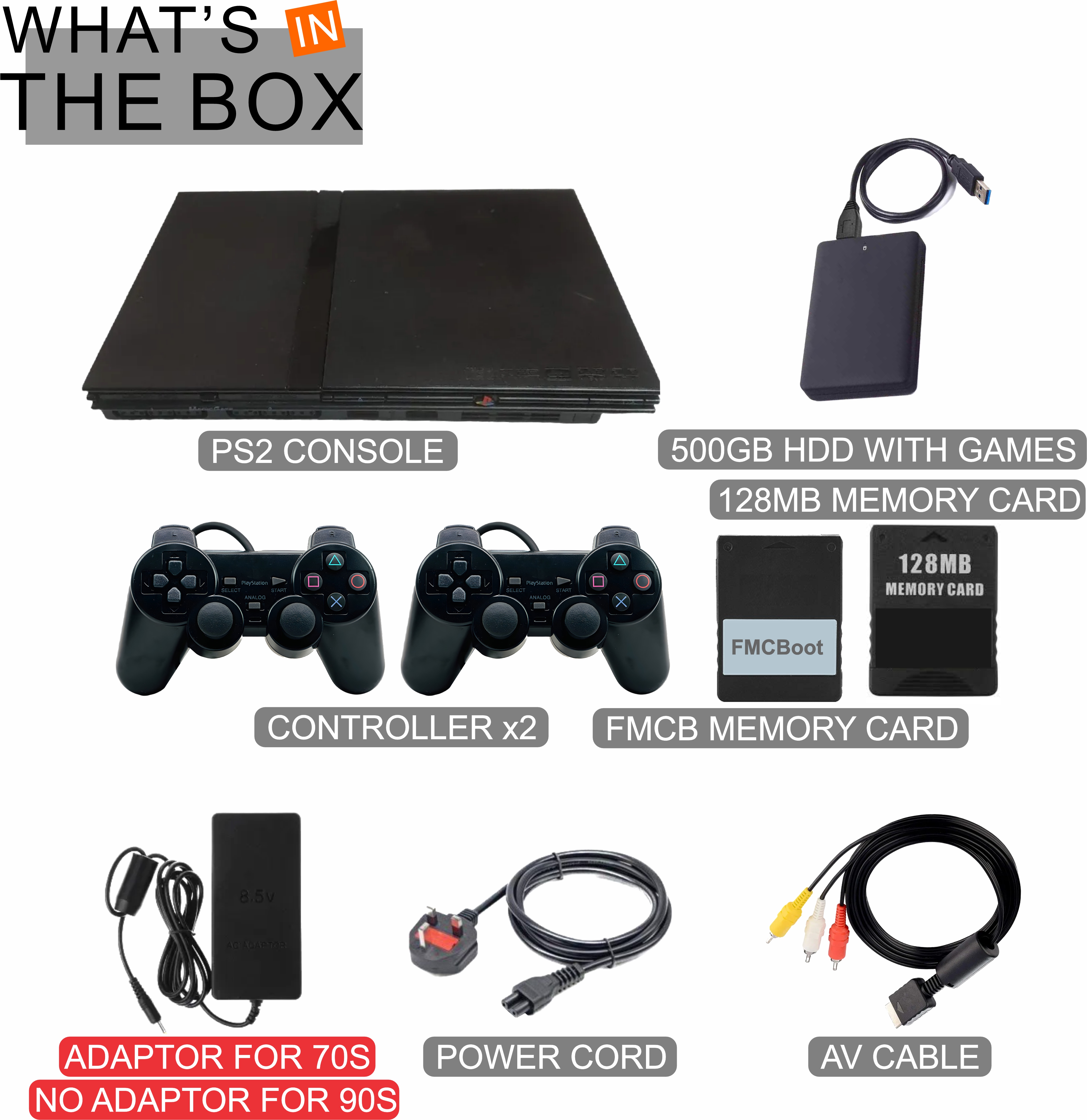 PS2 FMCB FULL SET + 180 GAMES + 500GB HDD + 2 CONTROLLER + 64MB MEMORY ...