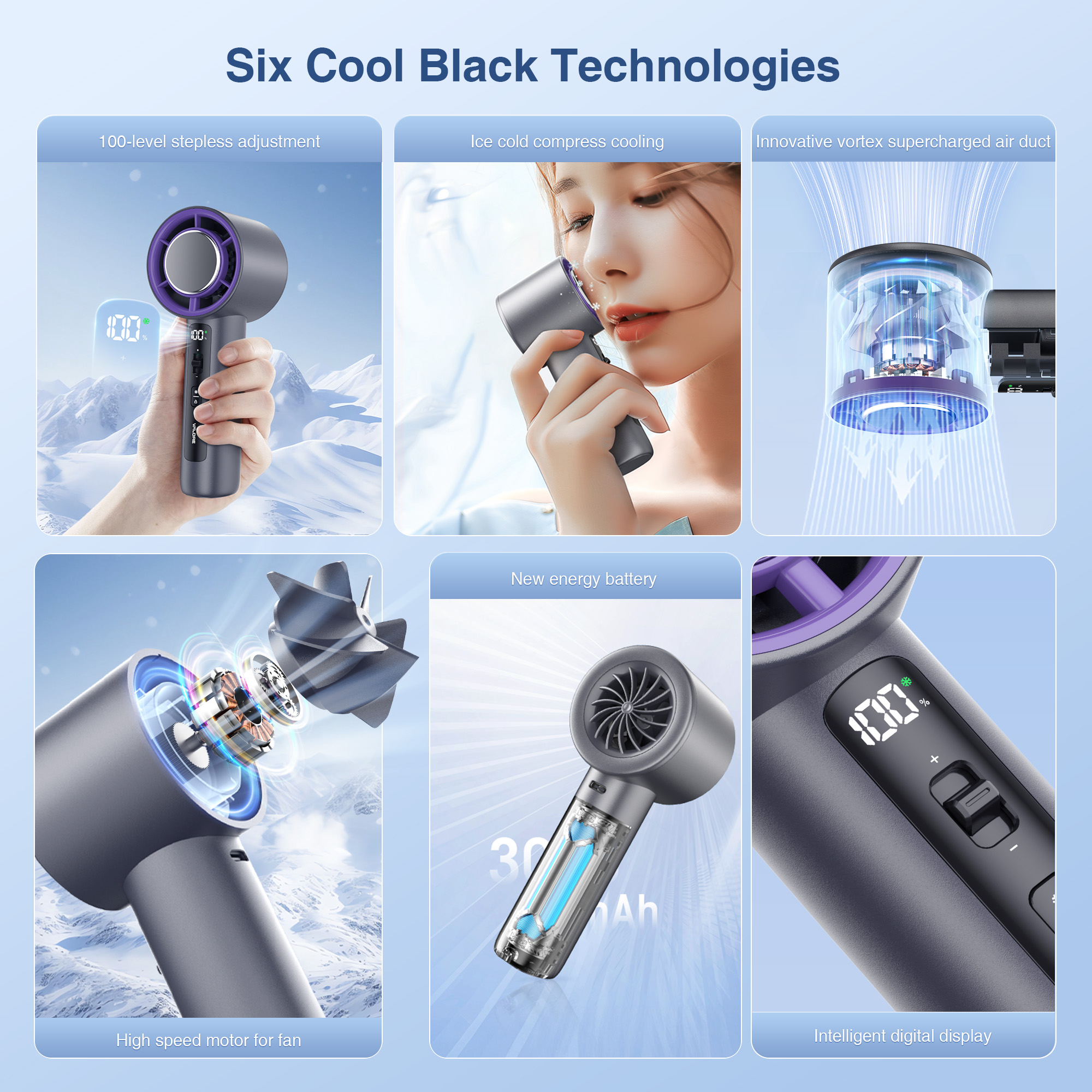 VALORE FA-008 High-Speed Portable Fan | Cooling Pad | Real Time Digital Display | 100 Speeds of ...