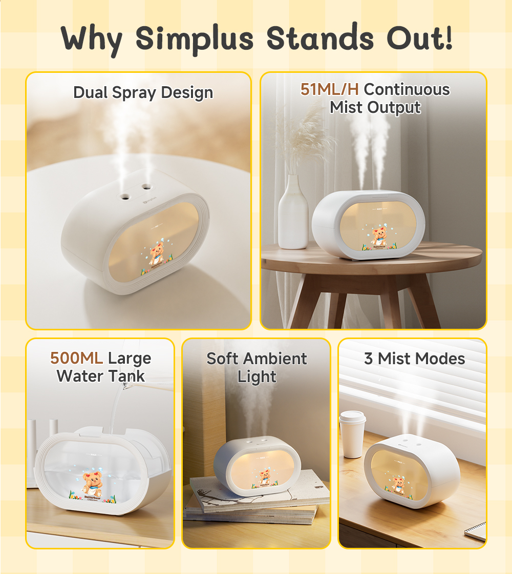 【Simplus×Butterbear】Humidifier Mini Desktop Dual-Spray with Ambient ...