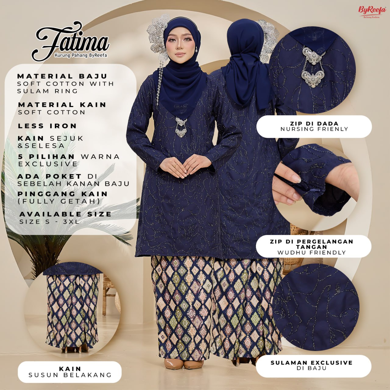 ByReefa | Kurung Pahang FATIMA | Material Soft Cotton + Sulam Ring ...