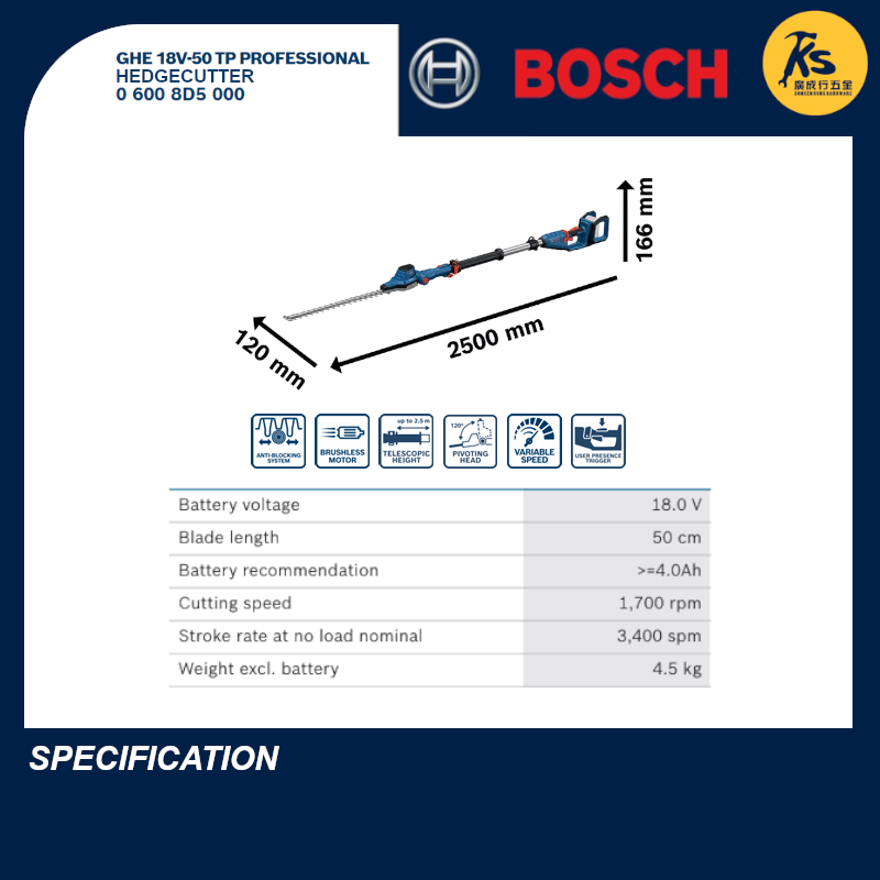 BOSCH 18V GHE 18V-50 TP Cordless Hedgecutter Professional ( 0 600 8D5 ...
