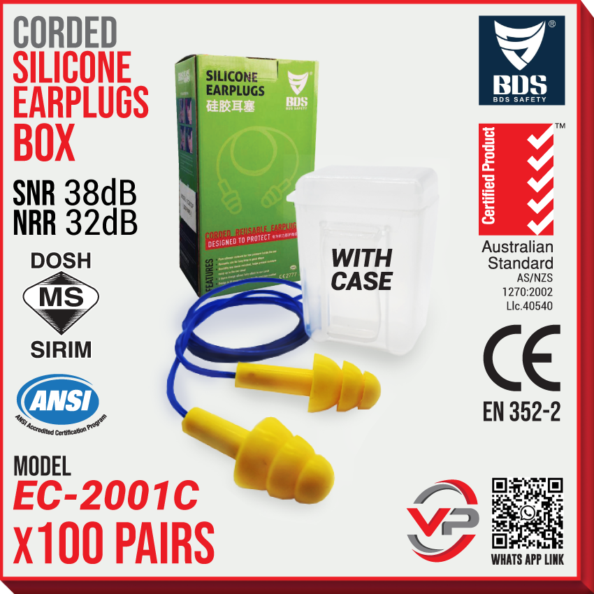 BDS EC2001C Penyumbat Telinga Safety Earplug SIRIM DOSH Silicone ...