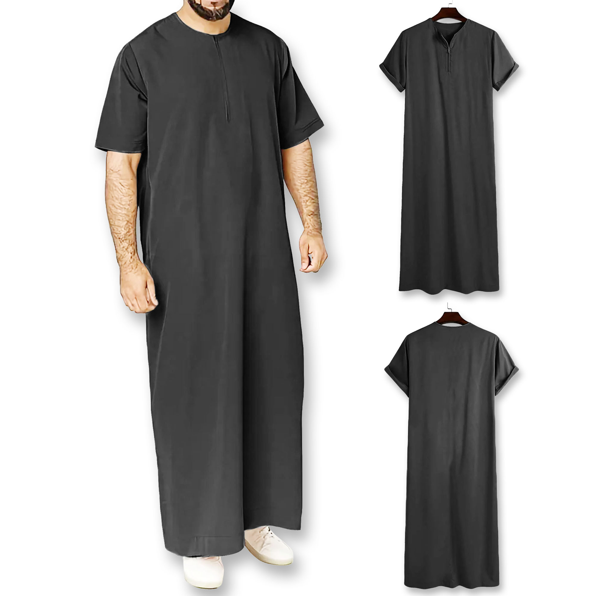 Islamic Men’s Robe Jubah Long Dress Exclusive Men’s Jubah Round Neck ¾ ...