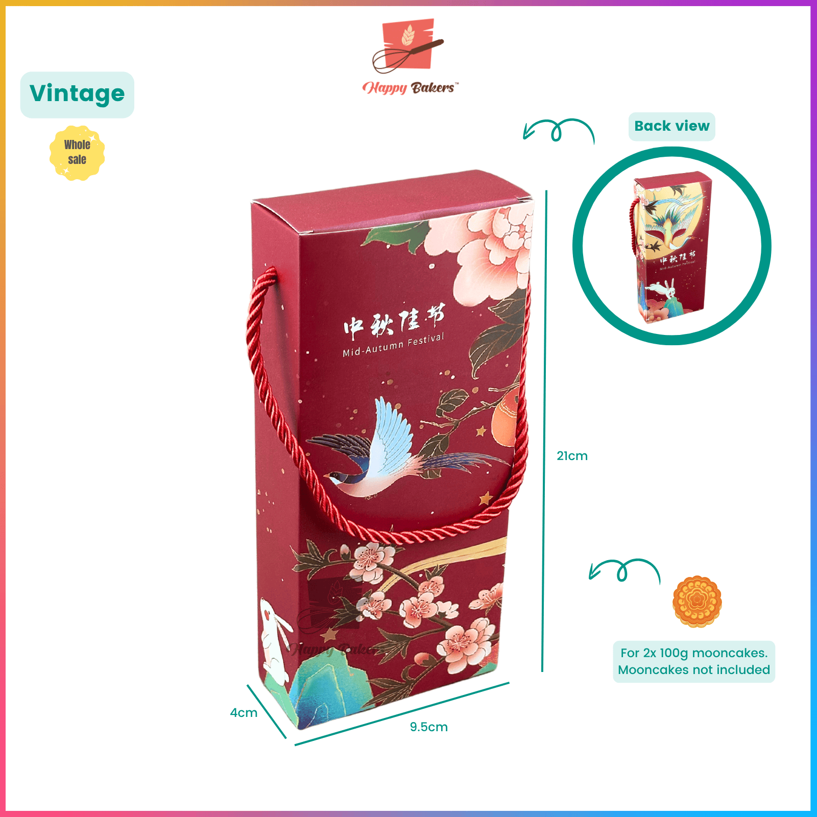 Mooncake Gift Box For 2PCS Mooncakes With String Vintage Simple Blue ...