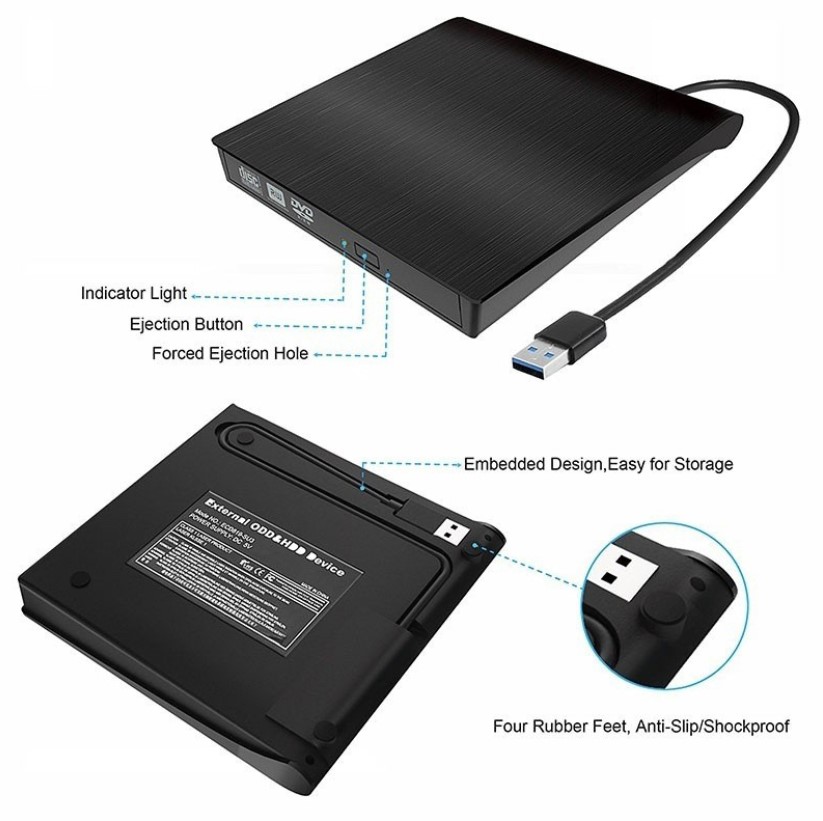 USB External CD/DVD Drive Portable Optical Disc Reader Writer | DVD-RW ...