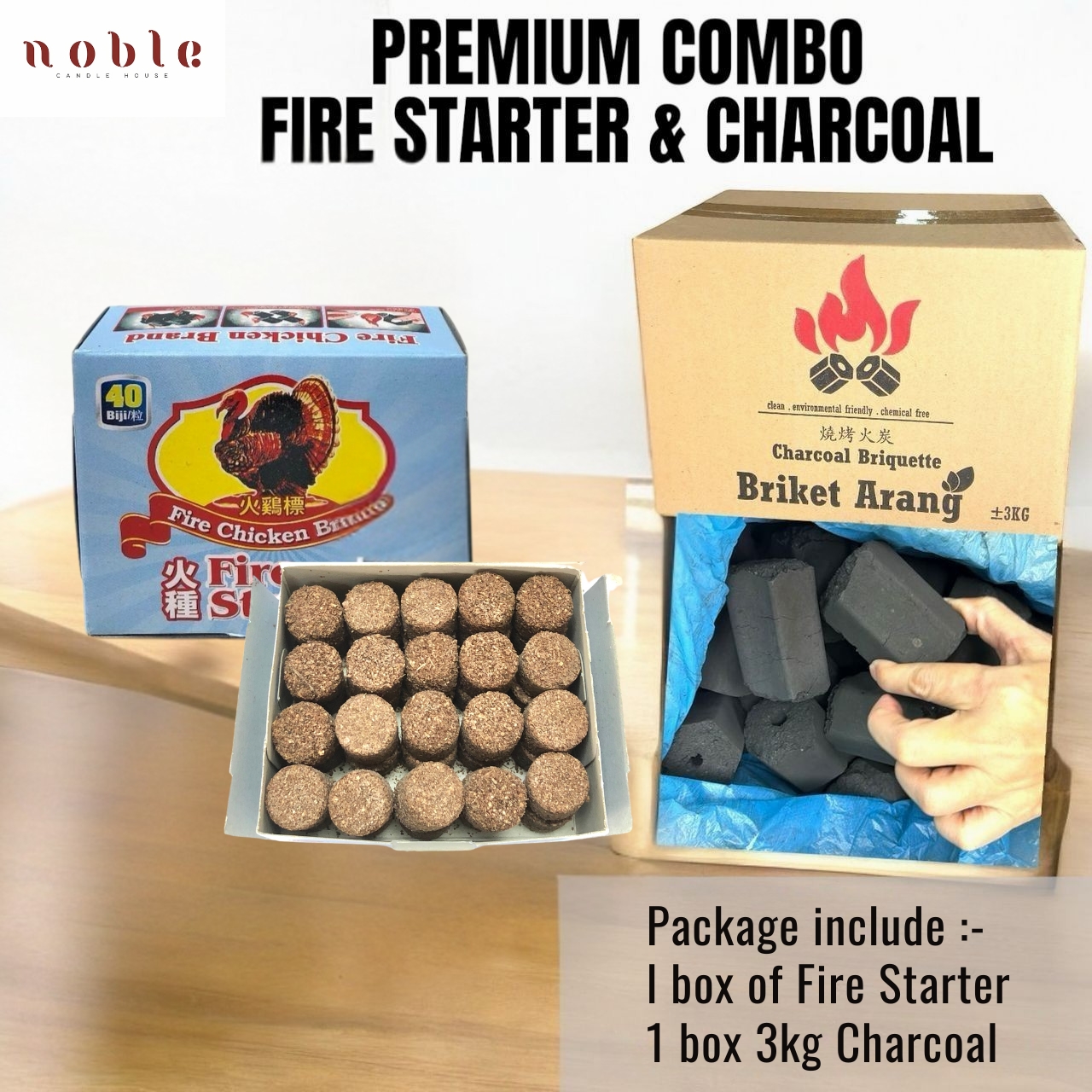 Premium Combo Fire Chicken brand Fire Starter + Charcoal (3kg) + Serai ...