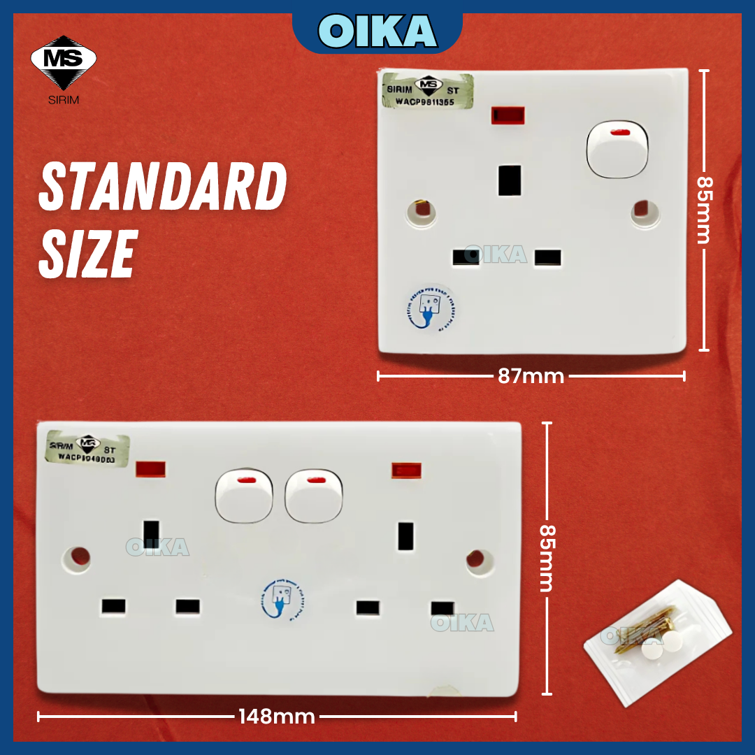 [SIRIM APPROVED] 13A 3 Pin Wall Switch Socket with Neon Light Single ...