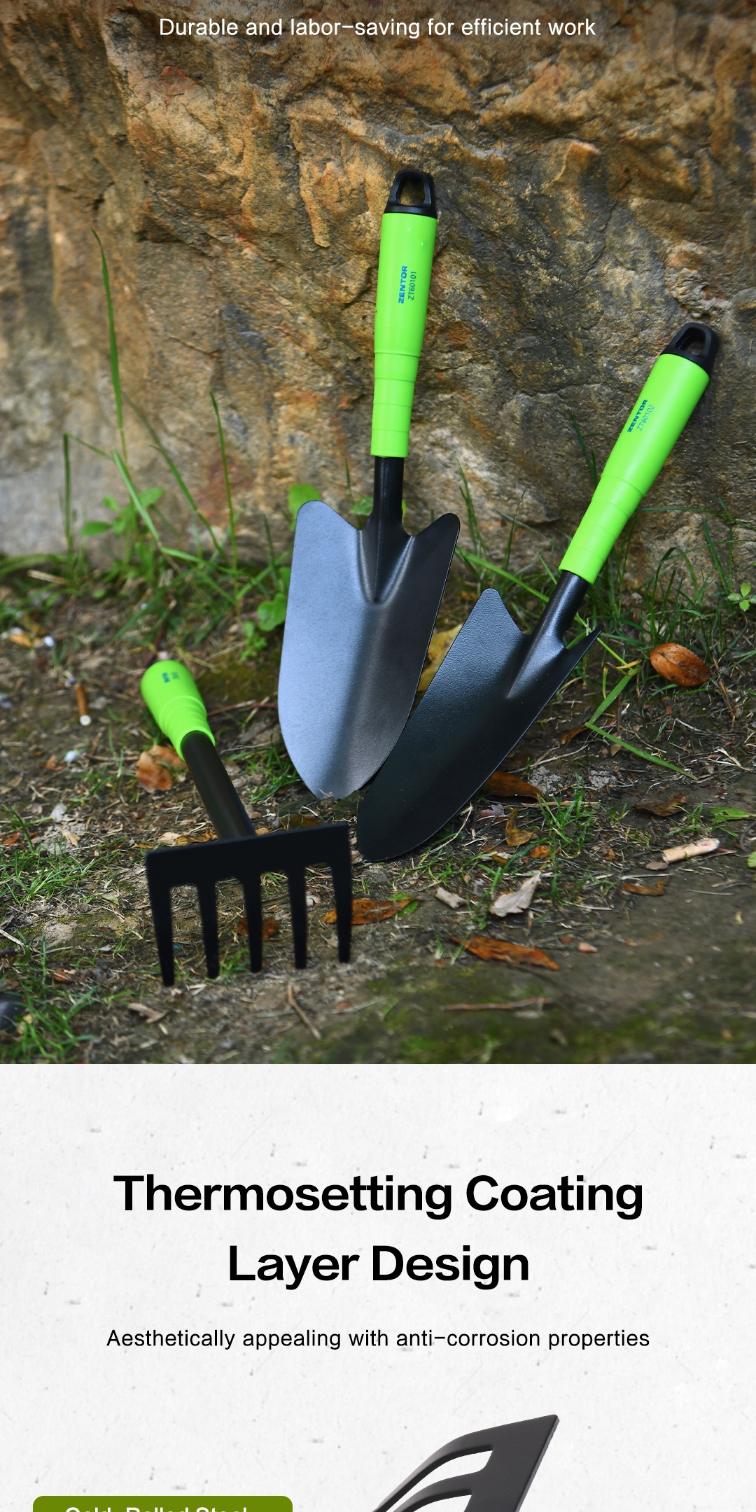 ZENTOR Garden Shovel & Rake With Thermo Paint Layer | Gardening Tool ...