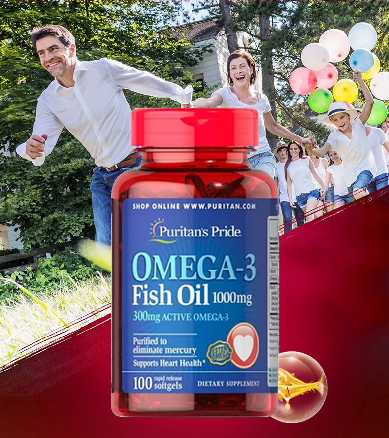 Puritan Pride Omega-3 Fish Oil 1000 mg 100 Softgels Supports healthy heart circulation EXP 09/ ...