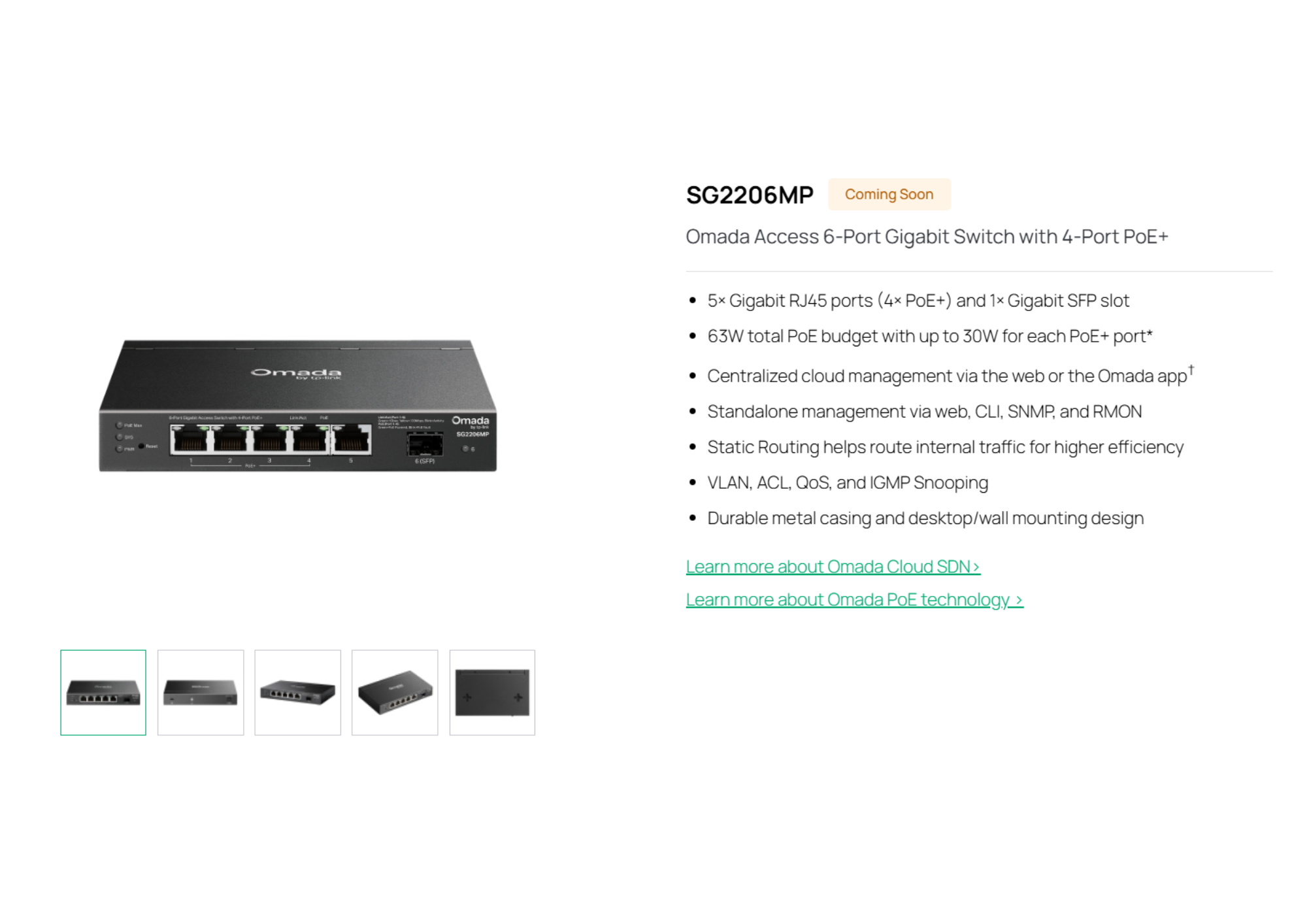 TP-LINK Omada Access 6-Port Gigabit Switch with 4-Port PoE+ SG2206MP | Shopee Malaysia