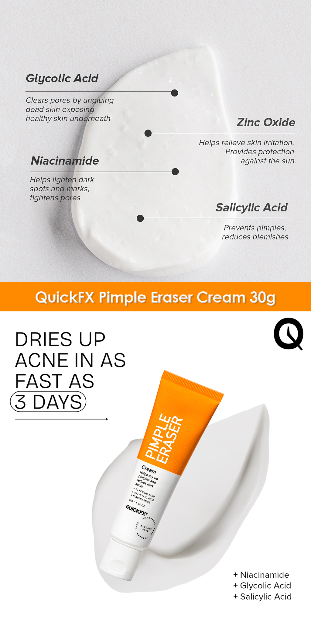QuickFX Pimple Eraser Cream / Pore Tightening Toner / Facial Cleanser ...