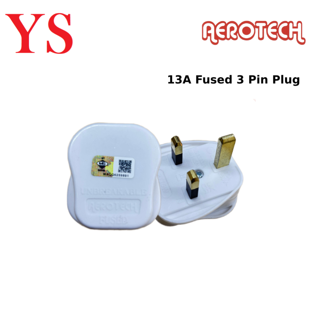 Aerotech Fused 13A 3 Pin Plug | Plag 3 Pin (SIRIM) | Shopee Malaysia