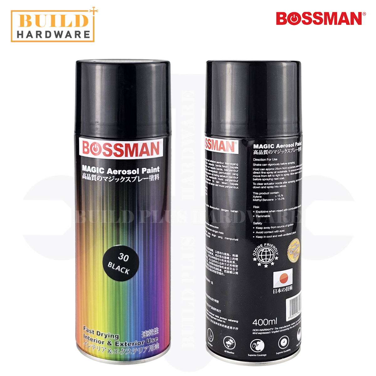 BOSSMAN 400ml Magic Aerosol Spray Paint #30 Black Cat Sembur Semburan ...