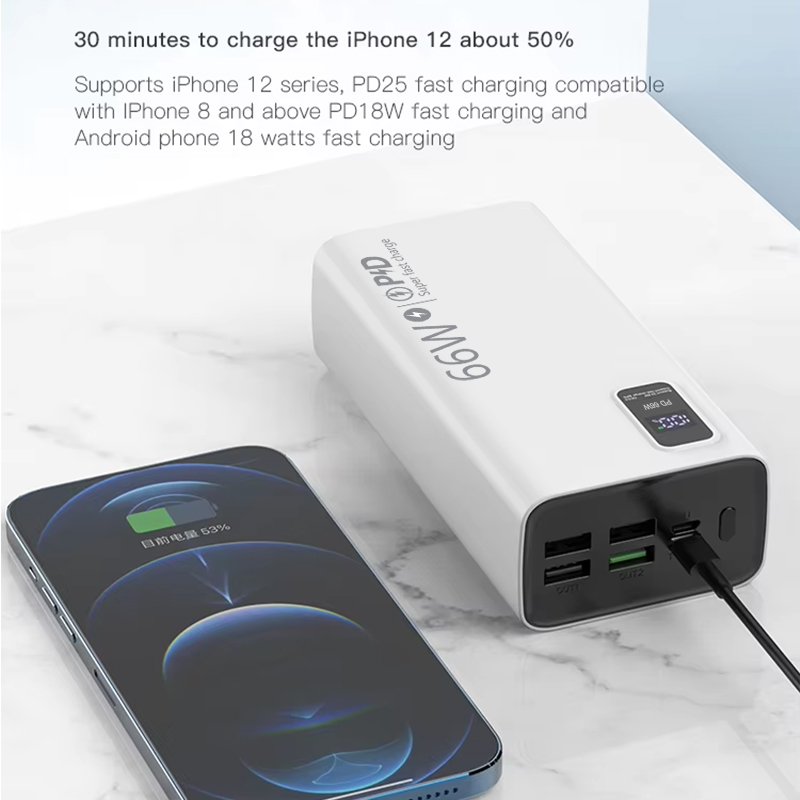 DOSEN Power Bank K7 Fast Charging Four USB Portable Digital Display Black White(PD66W/50000mAh ...