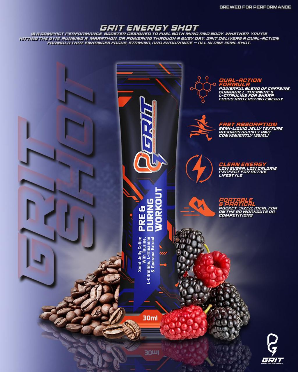 GRIT - Energy Gel [Low Sugar, Low Carbs] | Coffee / Mixed Berries ...