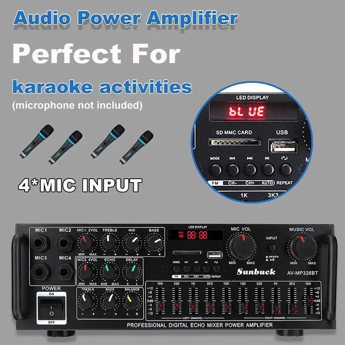 6000W Power Amplifier Bluetooth Mixer 5.0 Karaoke Home Theater ...