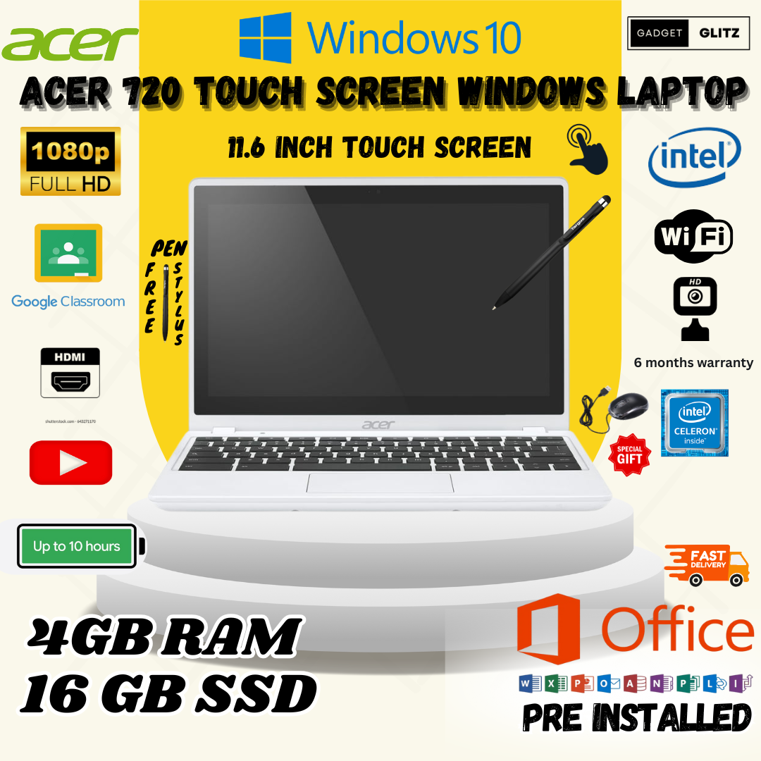 Acer Touch Screen Windows Laptop 4GB RAM, 16GB SSD Intel Celeron With ...