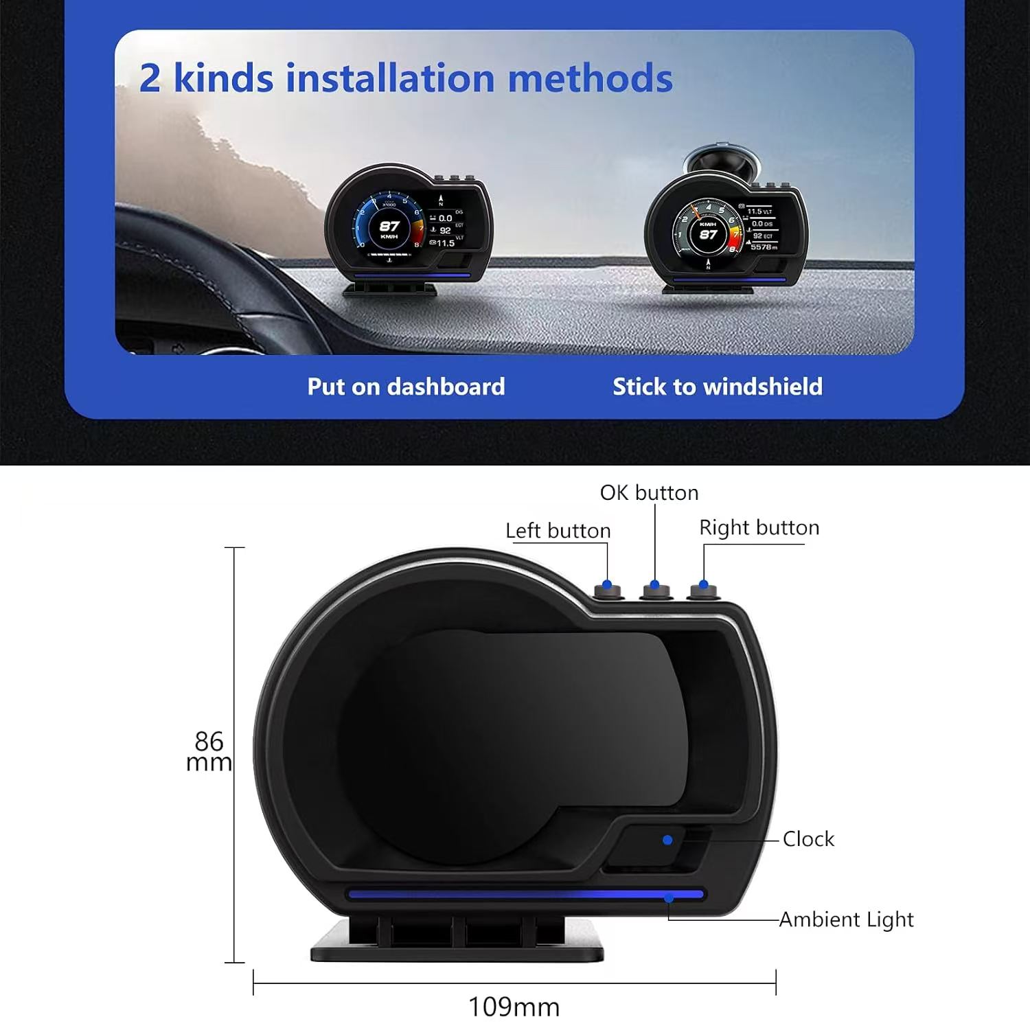 (2025 NEW MODEL) PREMIUM PLUS P6 Car HUD Head Up Display OBD+GPS Smart ...
