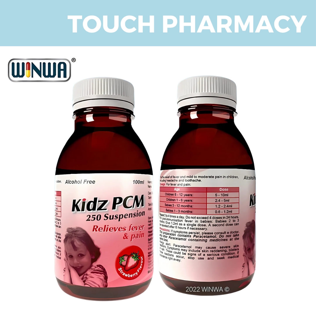WINWA Kidz PCM 250MG Paracetamol Suspension 100ML (Orange/Strawberry ...