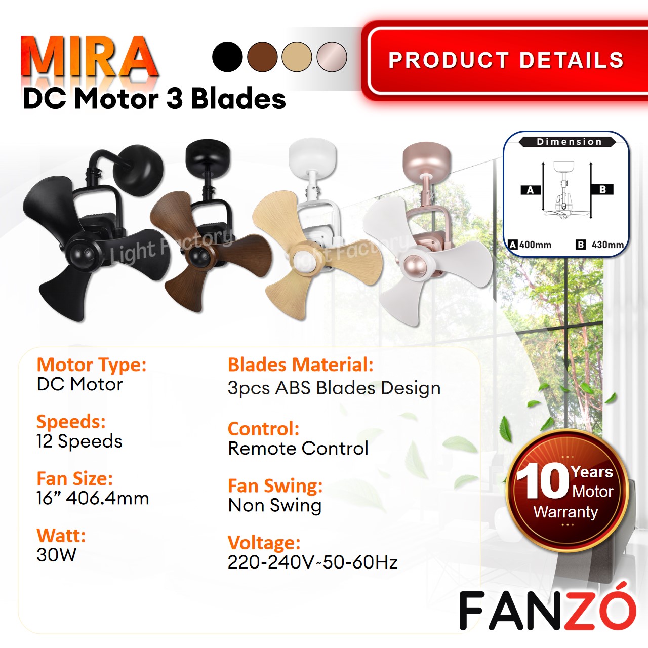 🔥NEW 🔥FANZO MIRA 16" Wall Fan Ceiling / Wall Mounted DC Motor Designer ...