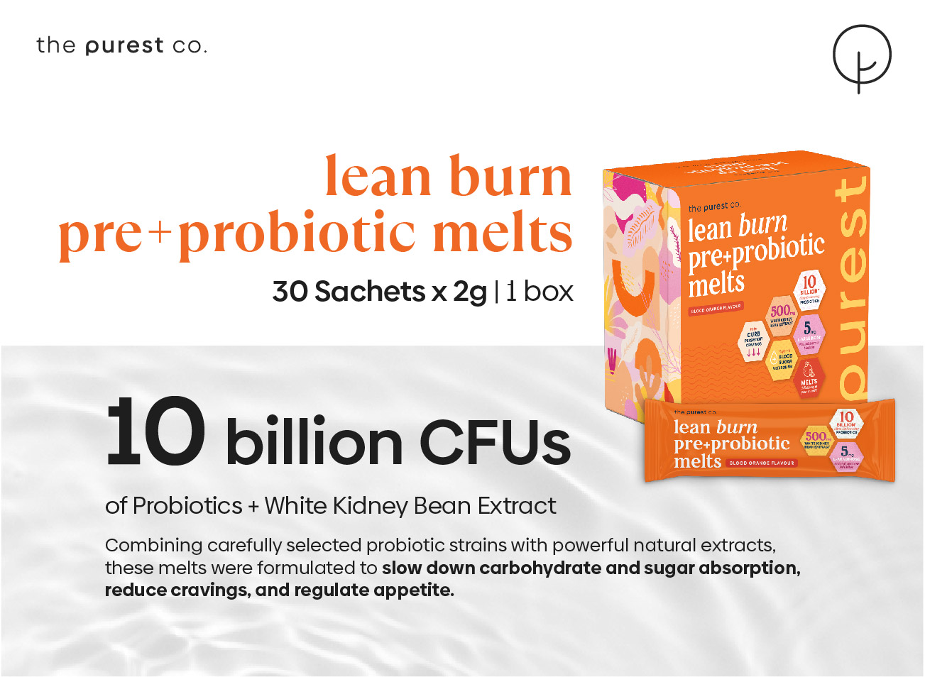 Purest Co Lean Burn Prebiotic + Probiotic Melts Supplement - For Gut ...