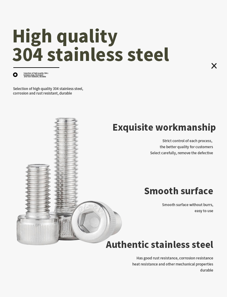 M5 M6 Hex Socket Cap Head Screws 304 Stainless Steel SHINY SURFACE ...