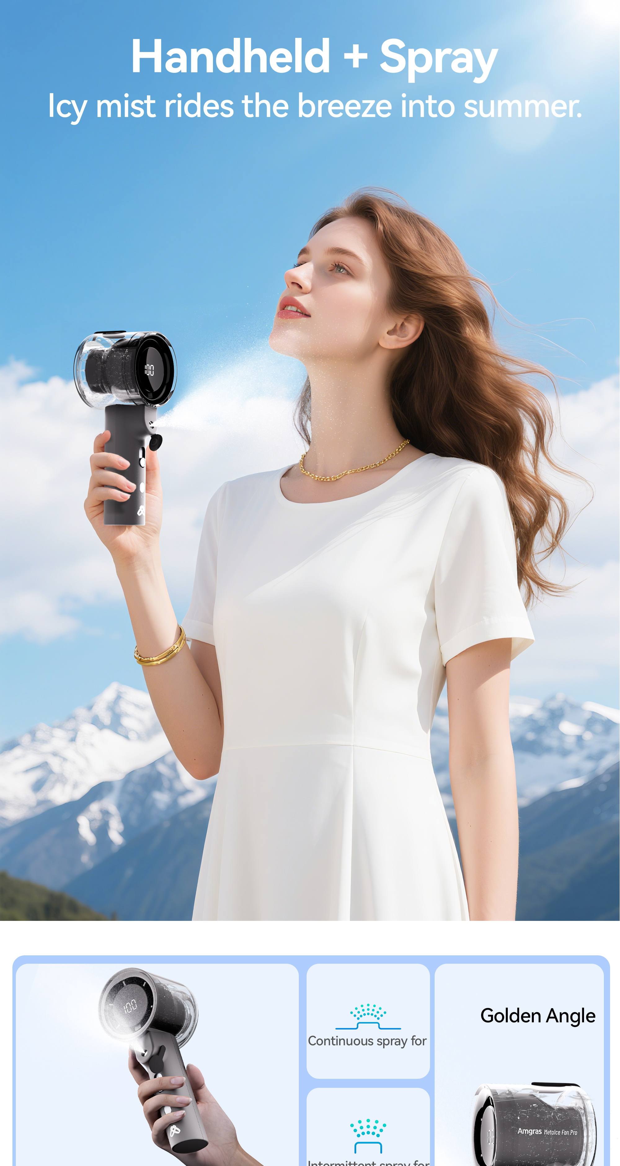 Amgras MetaIce Fan Pro Handheld Spray High-Speed Fan 60ml Large ...