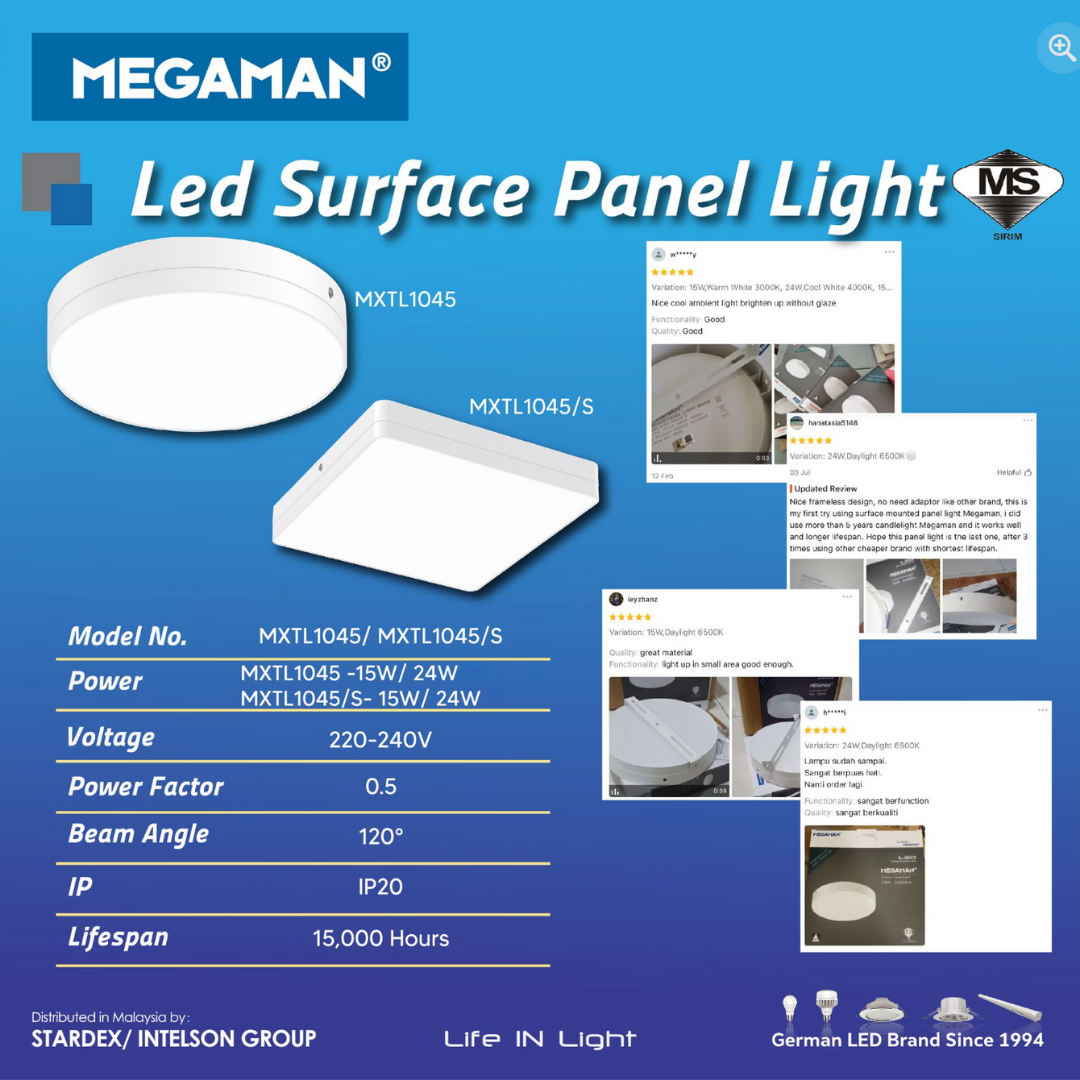 MEGAMAN / PRESTIGE Panel LED Light Surface Panel Downlight Lampu Siling ...