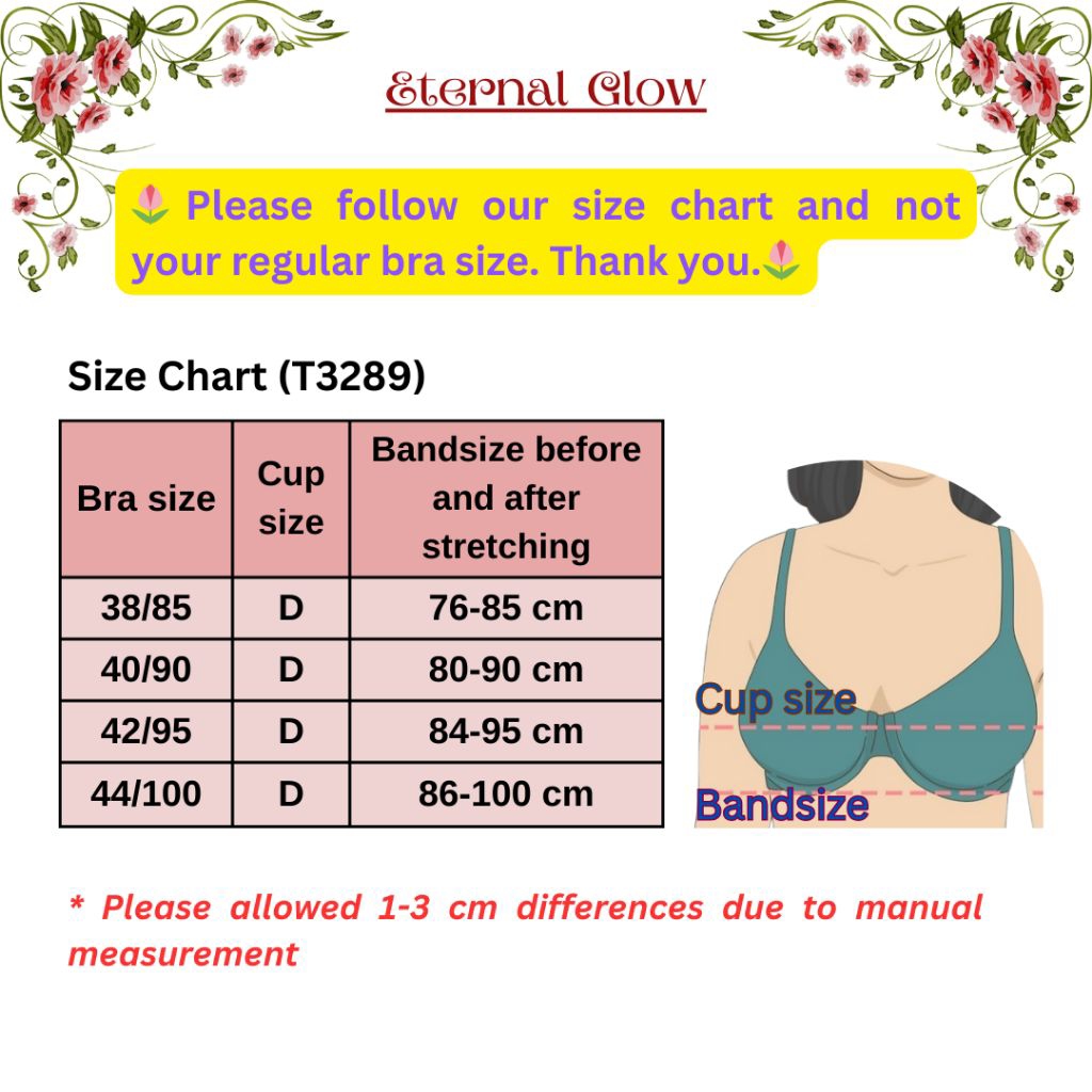 (T3289) Plus size lace full cup Wired bra D cup underwired bra Baju ...